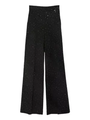 NISSA Embellished Wide-leg Trousers - Black