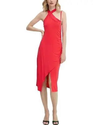 Liu Jo Asymmetric Neck Midi Dress - Red