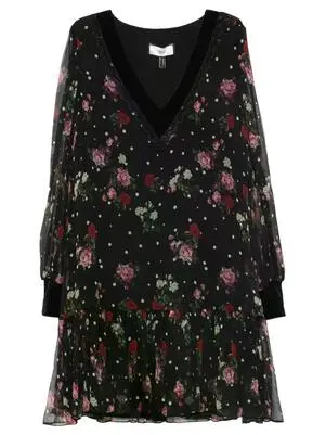 NISSA Floral Polka-dot Mini Dress - Black