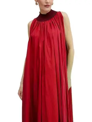 Liviana Conti High-neck Pleated Maxi Dress - Red