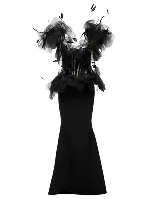 ANA RADU Feather-embellished Corset Maxi Dress - Black