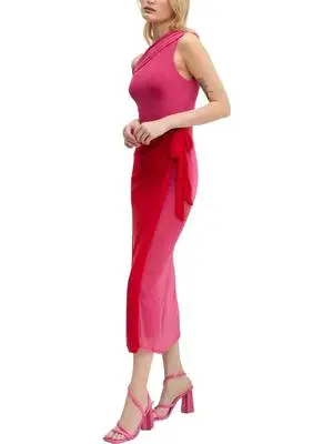 NEVER FULLY DRESSED One-shoulder Wrap Midi Dress - Pink