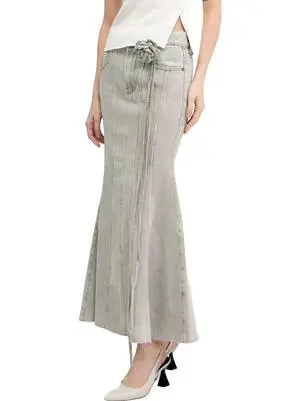 Miss Sixty Fishtail Hem Skirt With Rose Embellishment - Grey