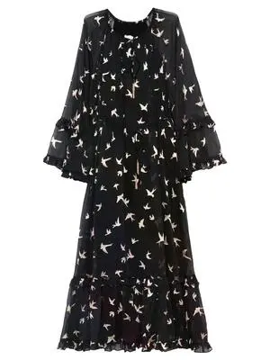Zimmermann Bird-print Ruffled Dress - Black