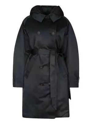 Add Hooded Double-breasted Trench Coat - Black