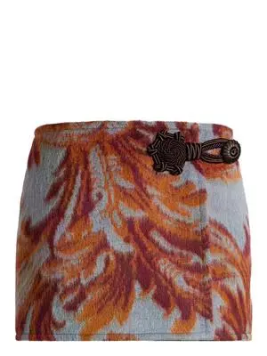 Etro Leaf-print Belted Mini Skirt - Grey