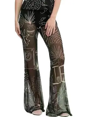 NEVER FULLY DRESSED Printed Flared Trousers - Black