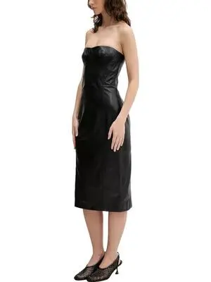 IRO PARIS Betti Strapless Leather Bodice Midi Dress