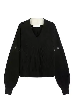 Sportmax Ribbed V-neck Knit Sweater - Black