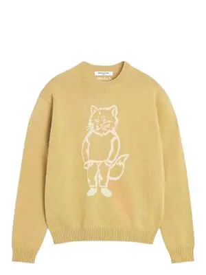 Maison Kitsuné Fox-Intarsia Wool Sweater Yellow
