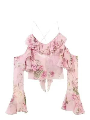Blumarine Floral-print Ruffled Top - Pink