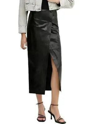 IRO PARIS Button-Front Leather Midi Skirt