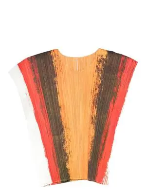 Issey Miyake Pleated Stripe Top - Orange