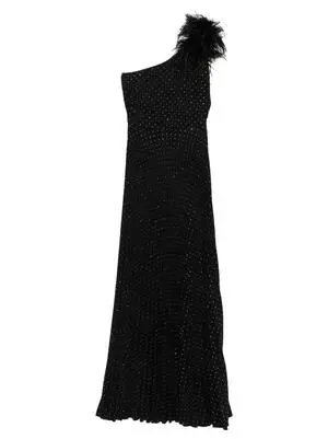 NISSA Pleated Feather-detail Maxi Dress - Black