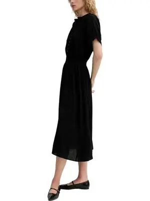 SESSUN Puff-sleeve Button-front Midi Dress - Black