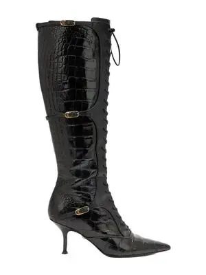 Roberto Cavalli Lace-up Crocodile-effect Boots - Black