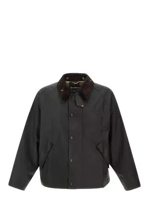 Barbour Transport Waxed Jacket With Corduroy Collar Green
