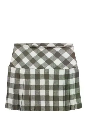Norma Kamali Pleated Checked Skirt - Green