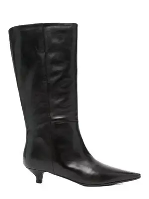 THEA MIKA Pointed-toe Leather Mid-calf Boots - Black