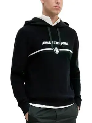 Armani Exchange Logo-embroidered Hoodie - Black