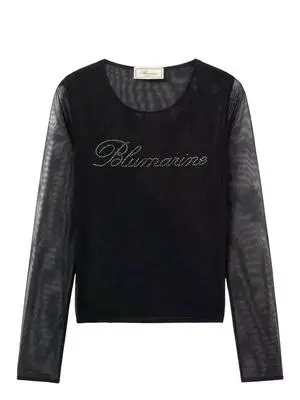 Blumarine Embellished Mesh Top - Black
