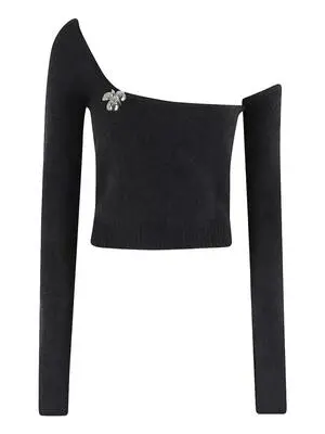 Blumarine Embellished One-shoulder Top - Black
