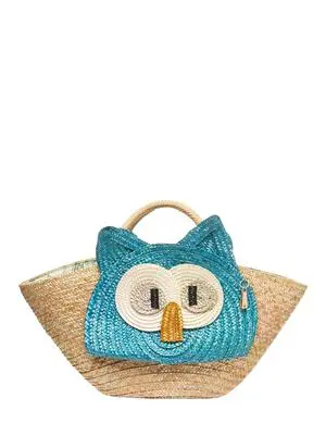 LA MILANESA Owl-face Straw Shoulder Bag - Neutrals