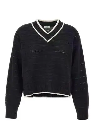Marella Ribbed V-neck Wool Sweater - Black