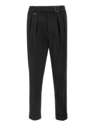 PAOLO PECORA Pleated Belted Trousers Black