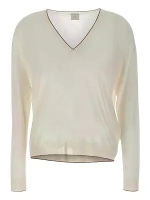 Eleventy V-neck Ribbed-edge Sweater - White