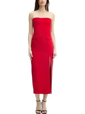 Bardot Strapless Midi Dress - Red