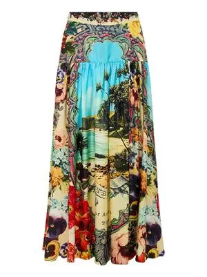Camilla Floral-print Gathered Midi Skirt - Blue