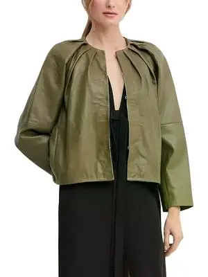 PEDRO DEL HIERRO Pleated Leather Jacket - Green