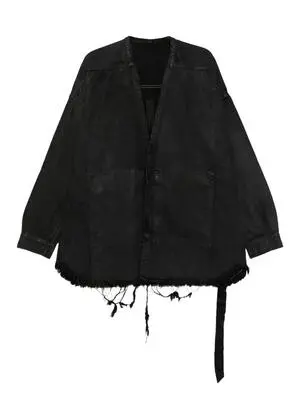 Rick Owens Frayed Cotton Coat - Black