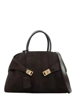 FERRAGAMO Corduroy Clasp Tote Bag - Brown