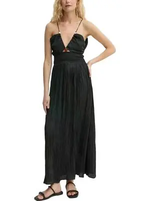 SESSUN Pleated V-neck Midi Dress - Black