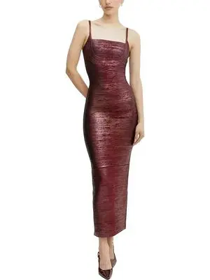 Herve Leger Gemma Metallic Dress - Red
