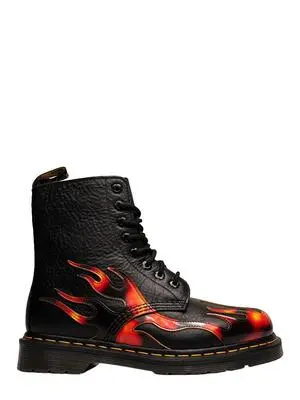 Dr. Martens 1460 Pascal Flame Boots - Black/vibrant Red/yellow