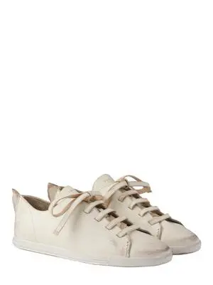 Prada Antiqued Leather Sneakers Chalk White