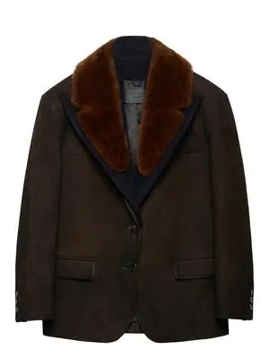Prada Suede And Shearling Caban Jacket - Brown