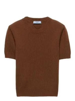 Prada Cashmere Short-sleeve Sweater - Tobacco