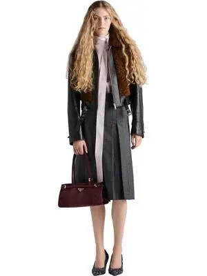 Prada Leather And Shearling Jacket Black/burnt Sienna
