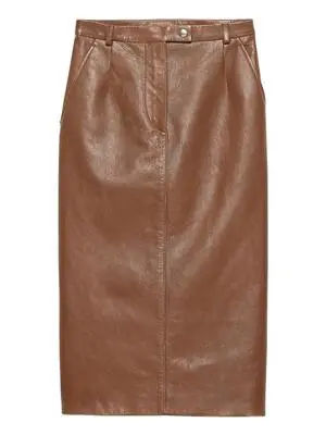 Prada Nappa Leather Pencil Skirt Brandy
