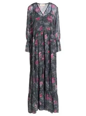KAOS JEANS Pleated Floral-print Maxi Dress - Grey