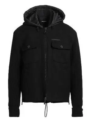 Dsquared2 Jacket In Virgin Wool Blend With Knitted Trims - Black