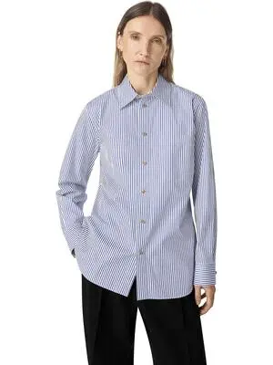 BOTTEGA  VENETA Pinstripe Cotton Poplin Shirt - White/navy