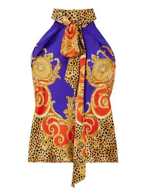 Versace Tie-detailed Printed Silk Blouse - Multi
