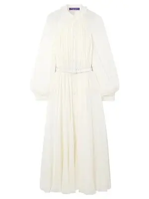 Ralph Lauren Grantly Belted Pleated Silk-crepon Midi Dress - Cream