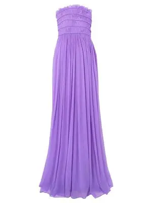 Oscar De La Renta Strapless Ruched Pleated Silk-crepon Gown - Purple