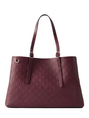 Gucci Gg Emblem Debossed Leather Tote - Burgundy